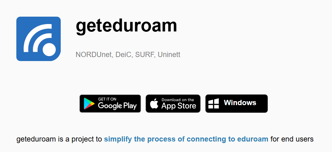 Otevřete aplikaci geteduroam a zvolte Connect to eduroam